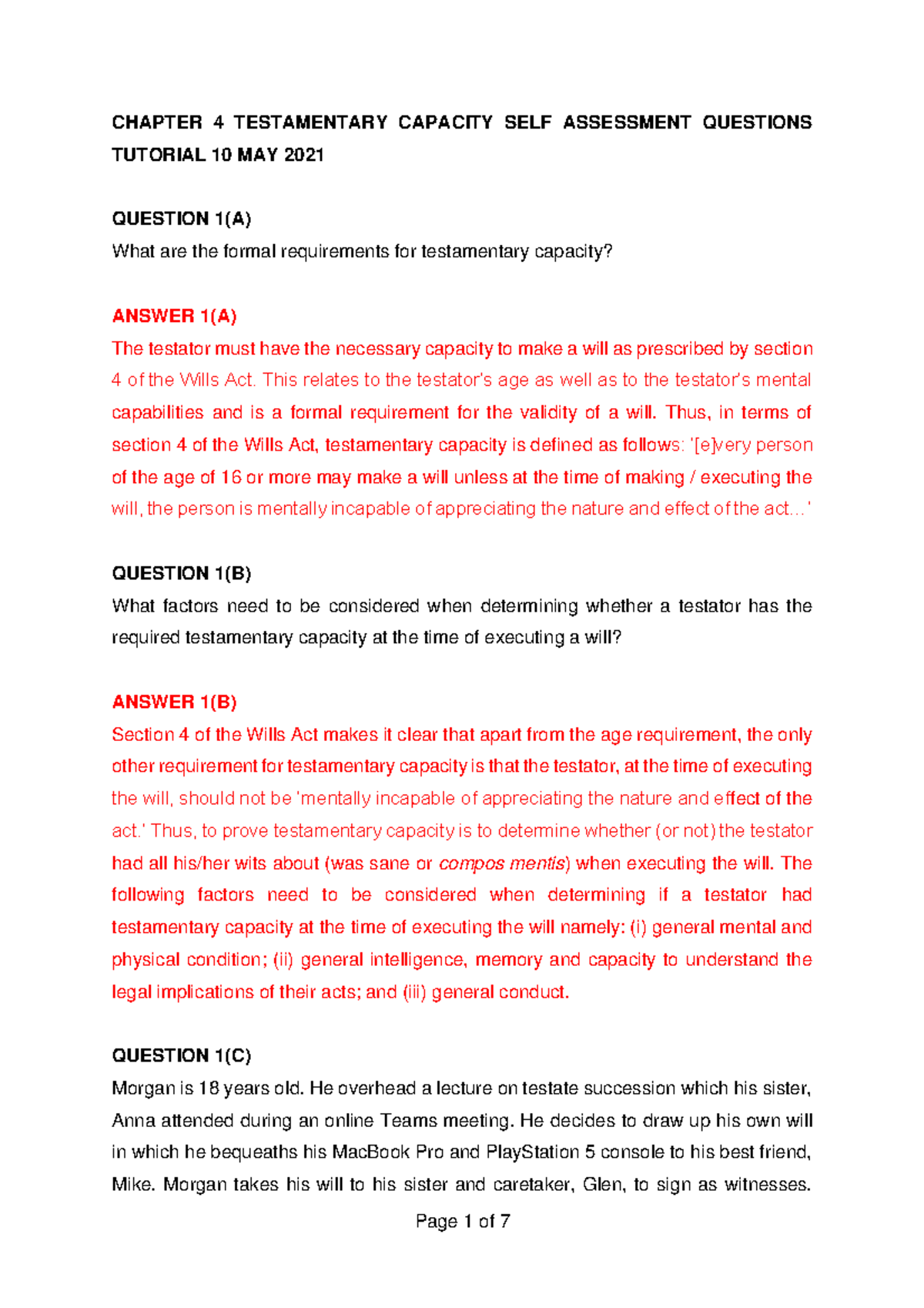 Chapter 4 Testamentary Capacity SELF Assessment Questions - CHAPTER 4 ...