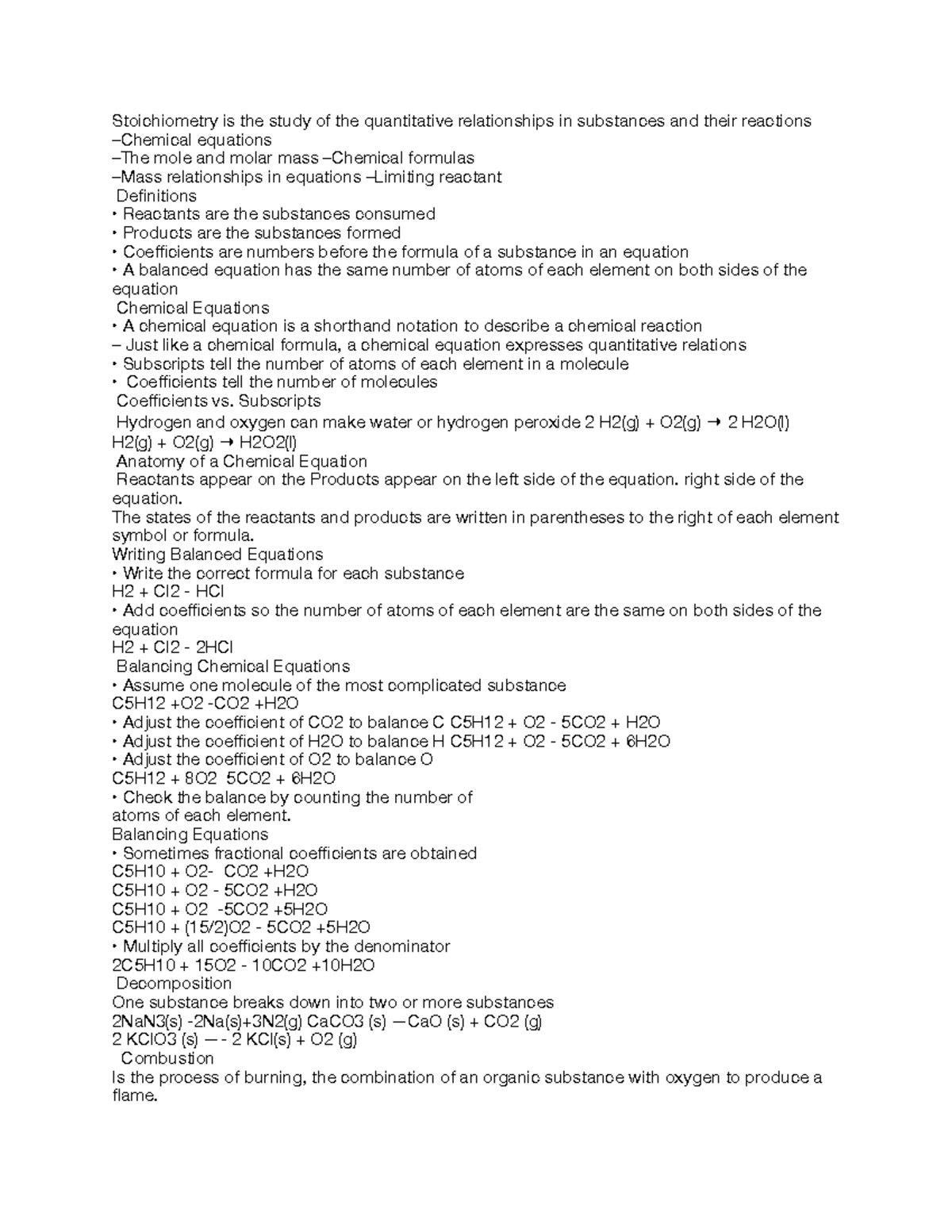 Chem 6 - Notes - Stoichiometry is the study of the quantitative ...