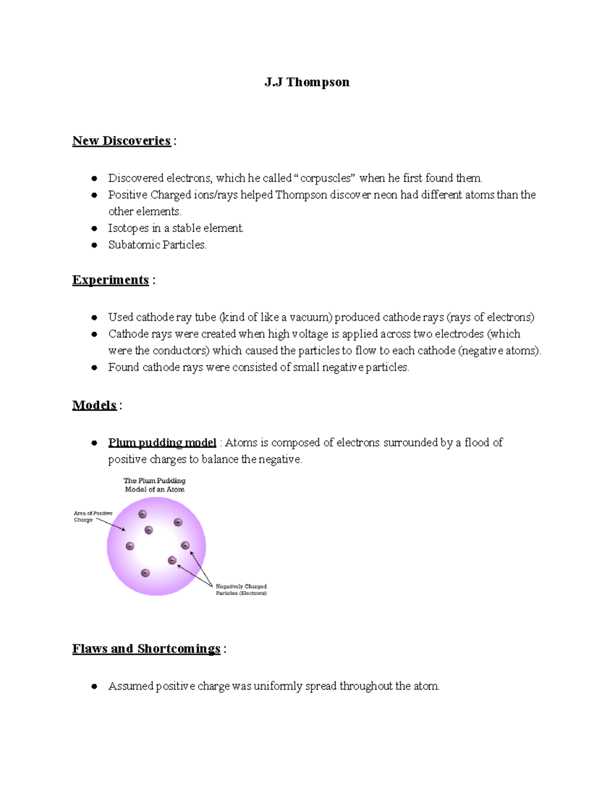 J.J Thompson - J Thompson New Discoveries : Discovered electrons, which ...