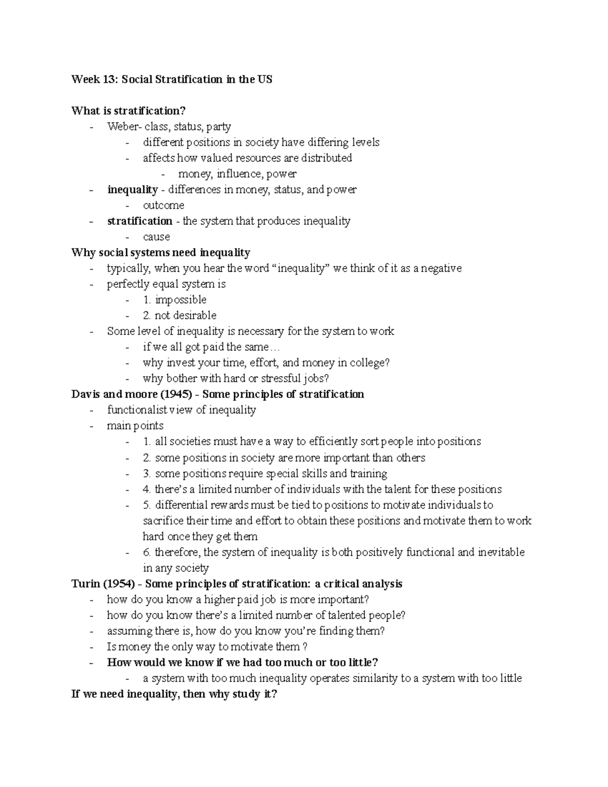 Week 13 sociology - Dr. Freeland lecture notes - Week 13: Social ...