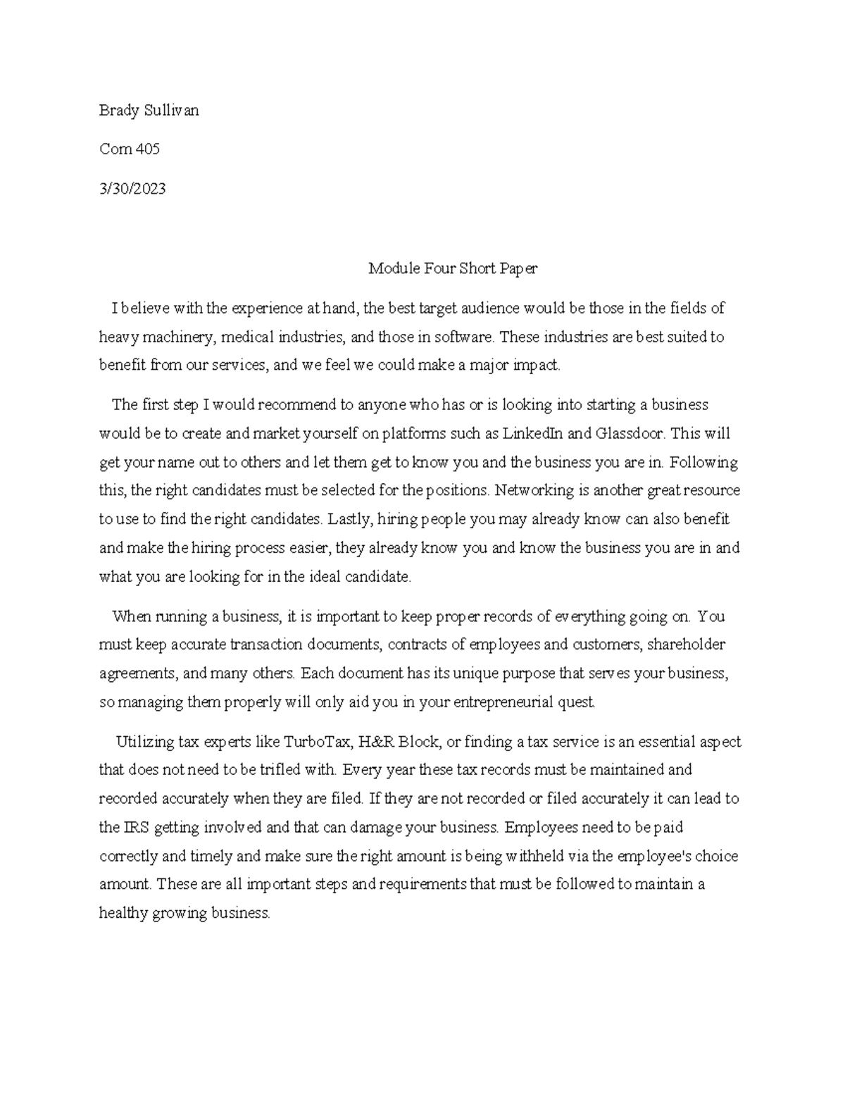 Module 4 short paper - Brady Sullivan Com 405 3/30/ Module Four Short ...