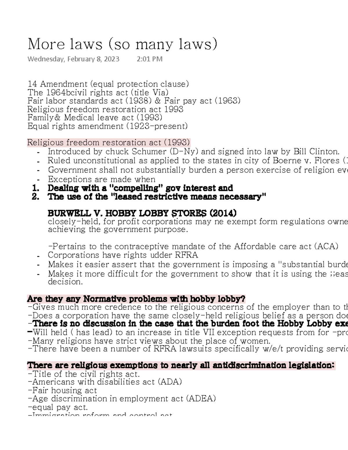 More laws (so many laws) - 14 Amendment (equal protection clause) The ...