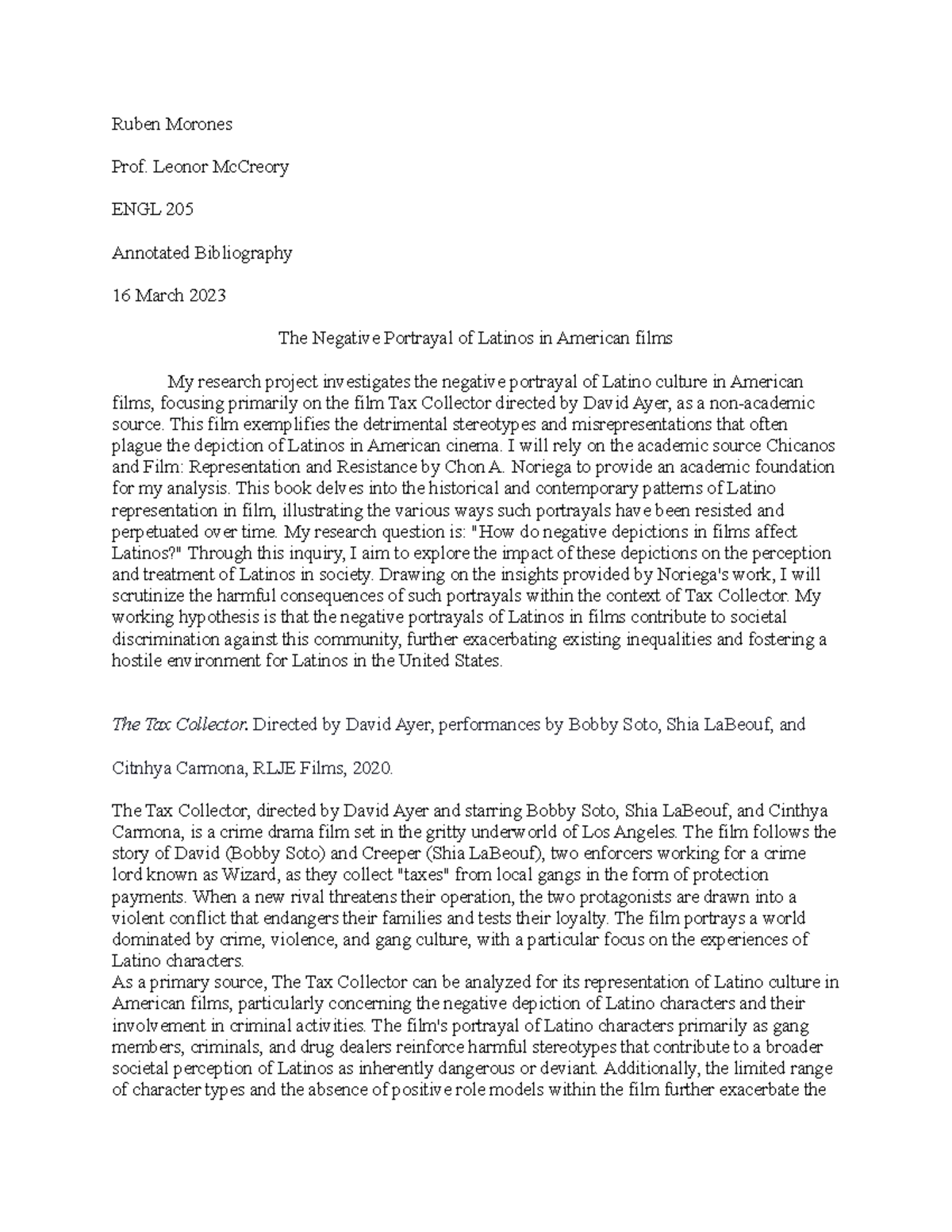 Annotated Bibliography - Ruben Morones Prof. Leonor McCreory ENGL 205 ...