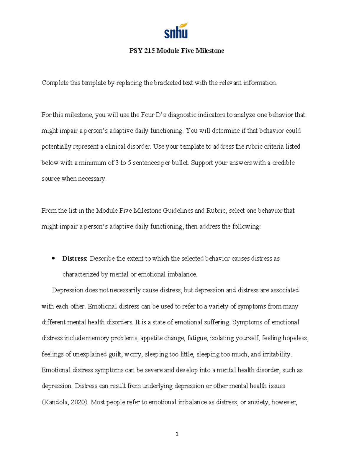 PSY215 5-2 Milestone - Assignment - PSY 215 Module Five Milestone ...