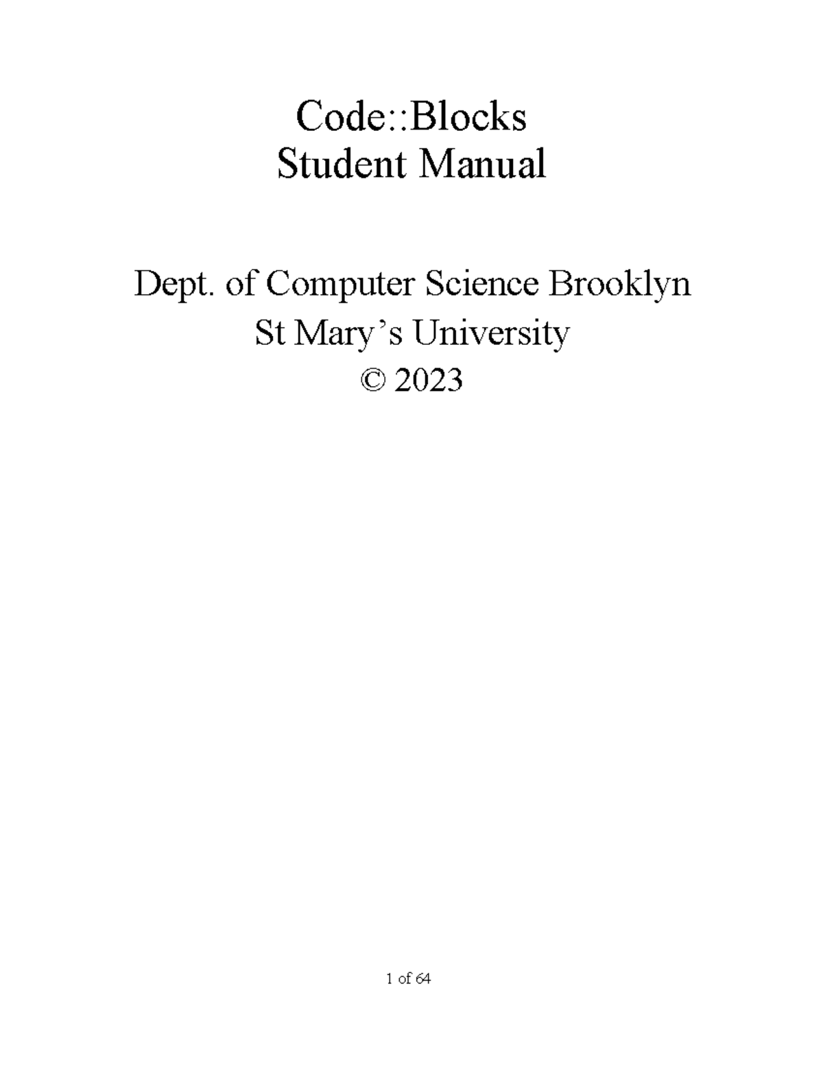 Codeblocks-instructions - Code::Blocks Student Manual Dept. of Computer Science Brooklyn St Mary ...