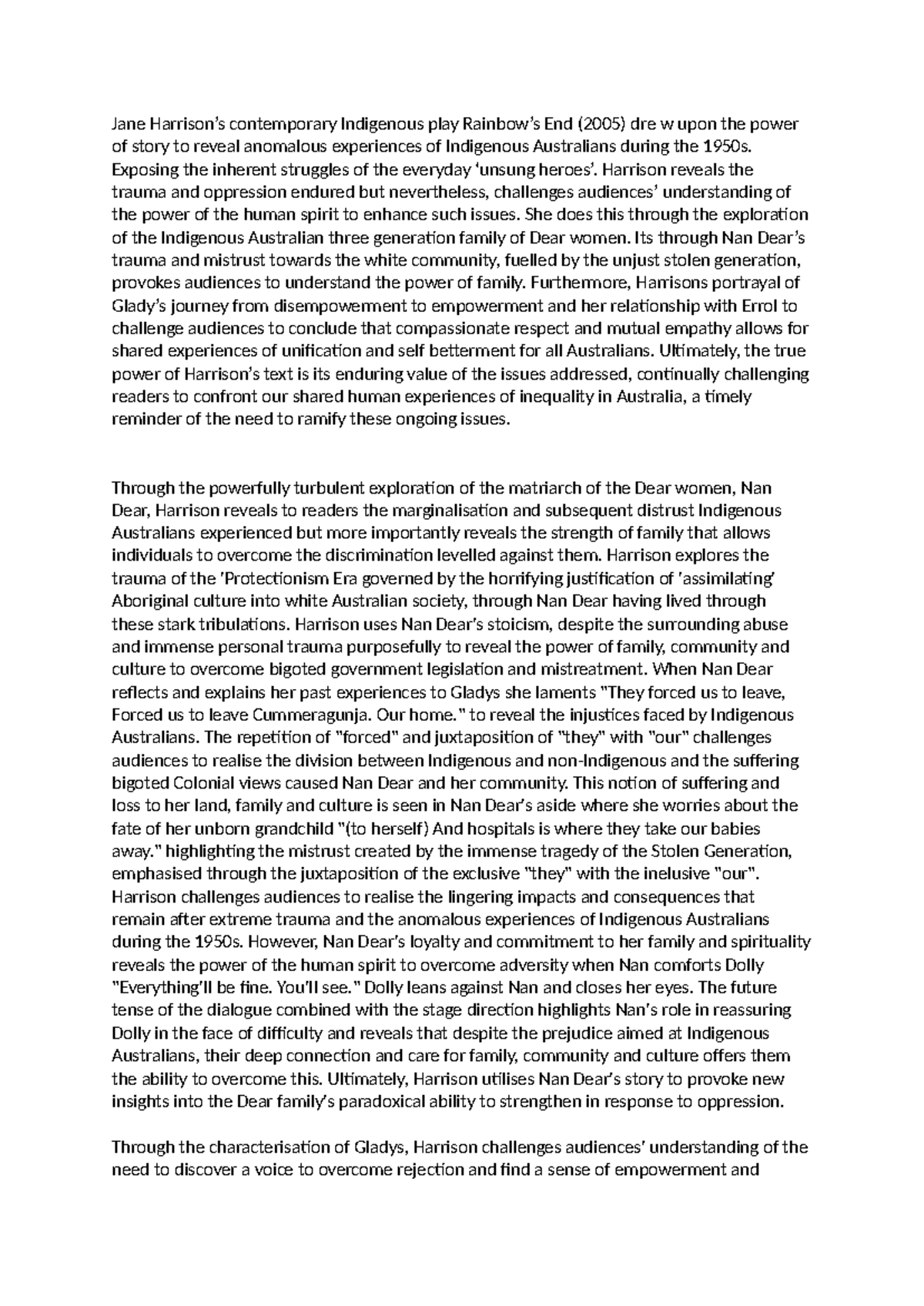 Jane Harrison module 3 - Jane Harrison’s contemporary Indigenous play ...