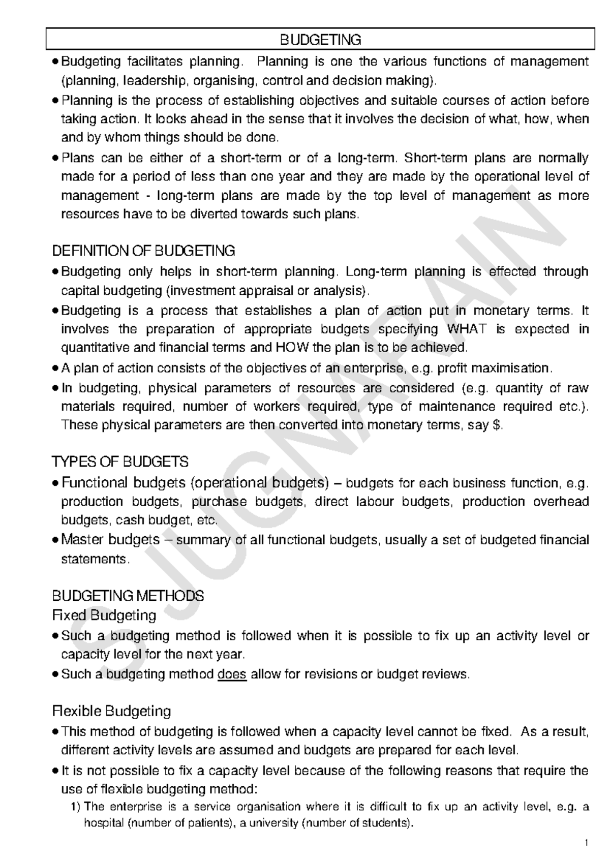 23 Budgeting- notes and pratice materials - BUDGETING • Budgeting ...