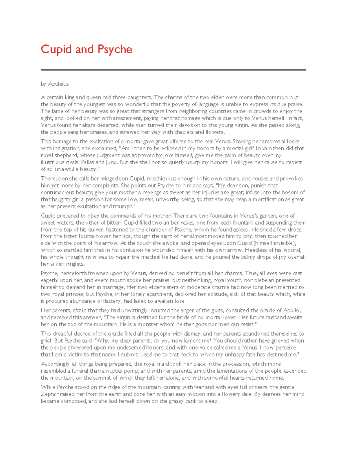 Cupid and Psyche - The charms of the two elder were more than common ...