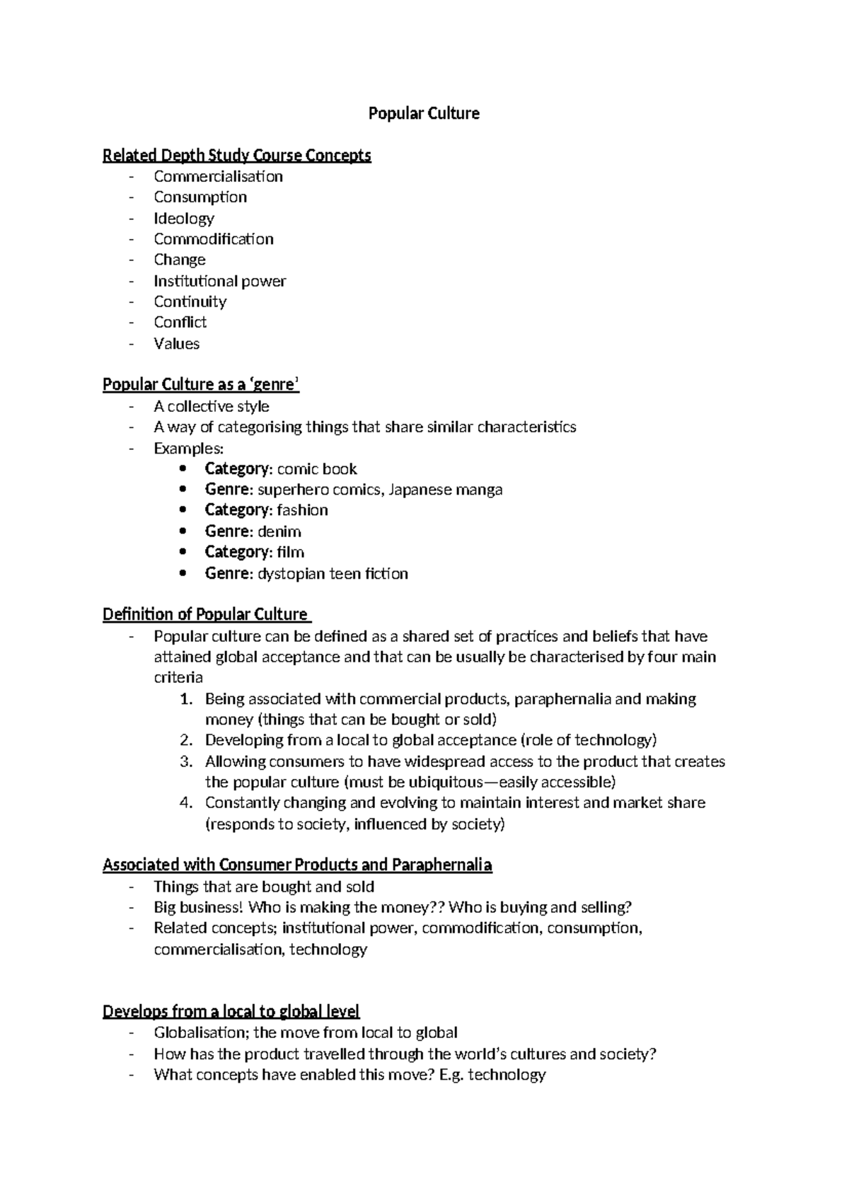 Popular culture - STUDY NOTES - Popular Culture Related Depth Study ...