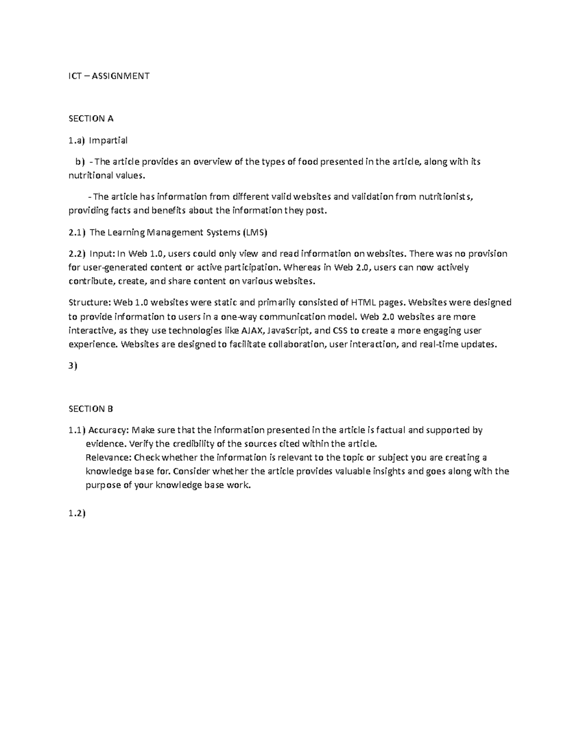 ICT - To see how well you can credit information. - ICT – ASSIGNMENT ...