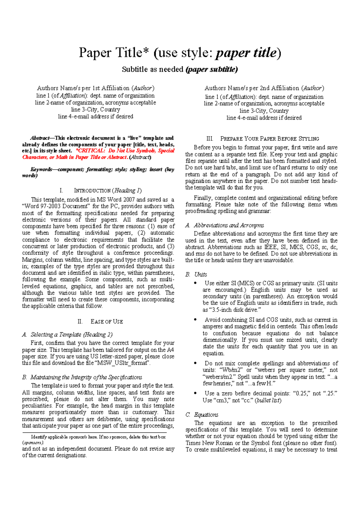 Ijert Paper Template - Paper Title* (use style: paper title) Subtitle ...