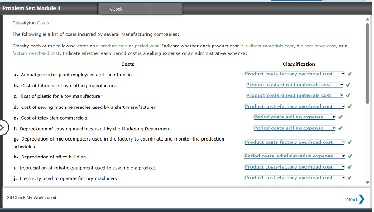 Module 1 Problem Set - Problem Set: Module 1 eBook Classifying Costs ...
