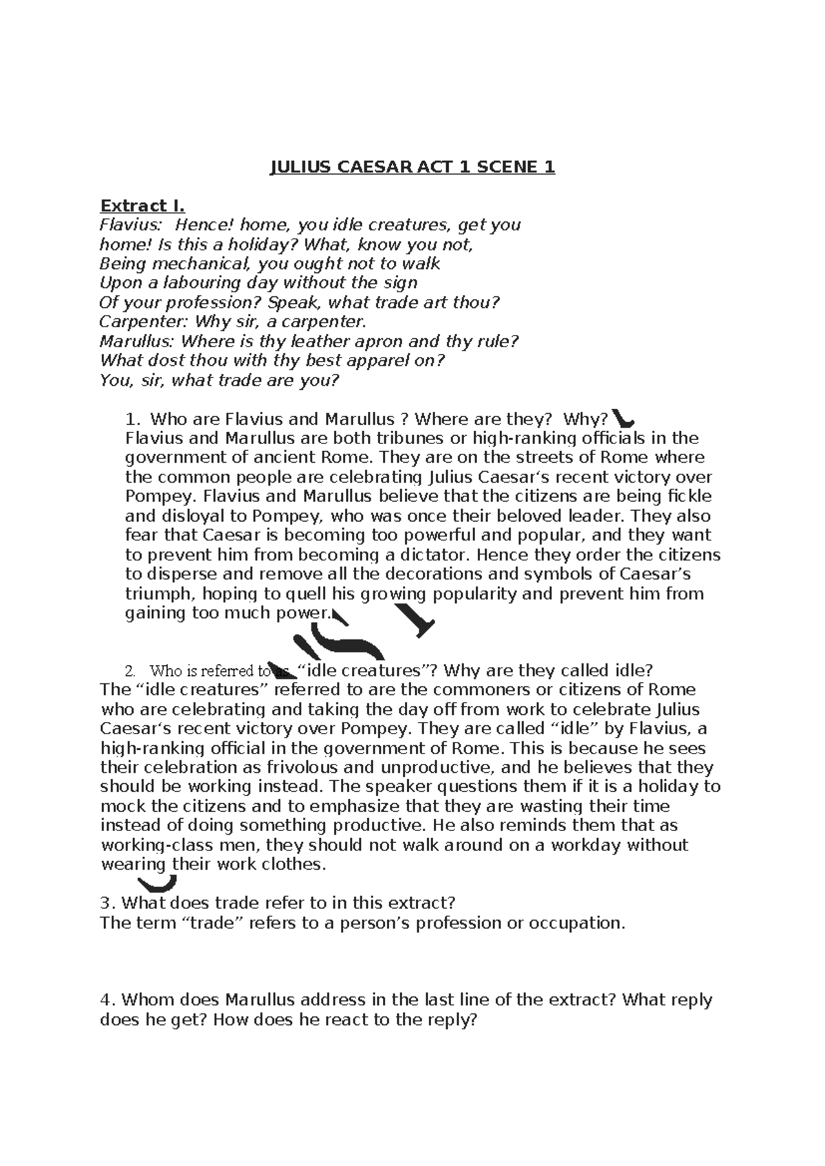 Act 1 scene 1 final - JULIUS CAESAR ACT 1 SCENE 1 Extract I. Flavius ...