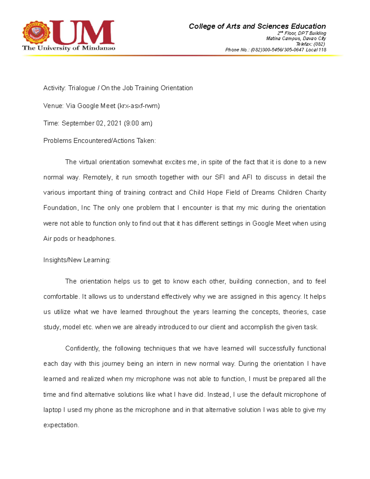 Weekly-Journal- 09-06-21Jayvee Piedraverde - College of Arts and ...