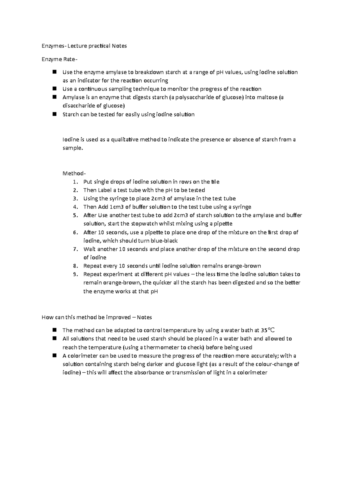 Lecture Notes - Enzyme - Enzymes- Lecture practical Notes Enzyme Rate ...