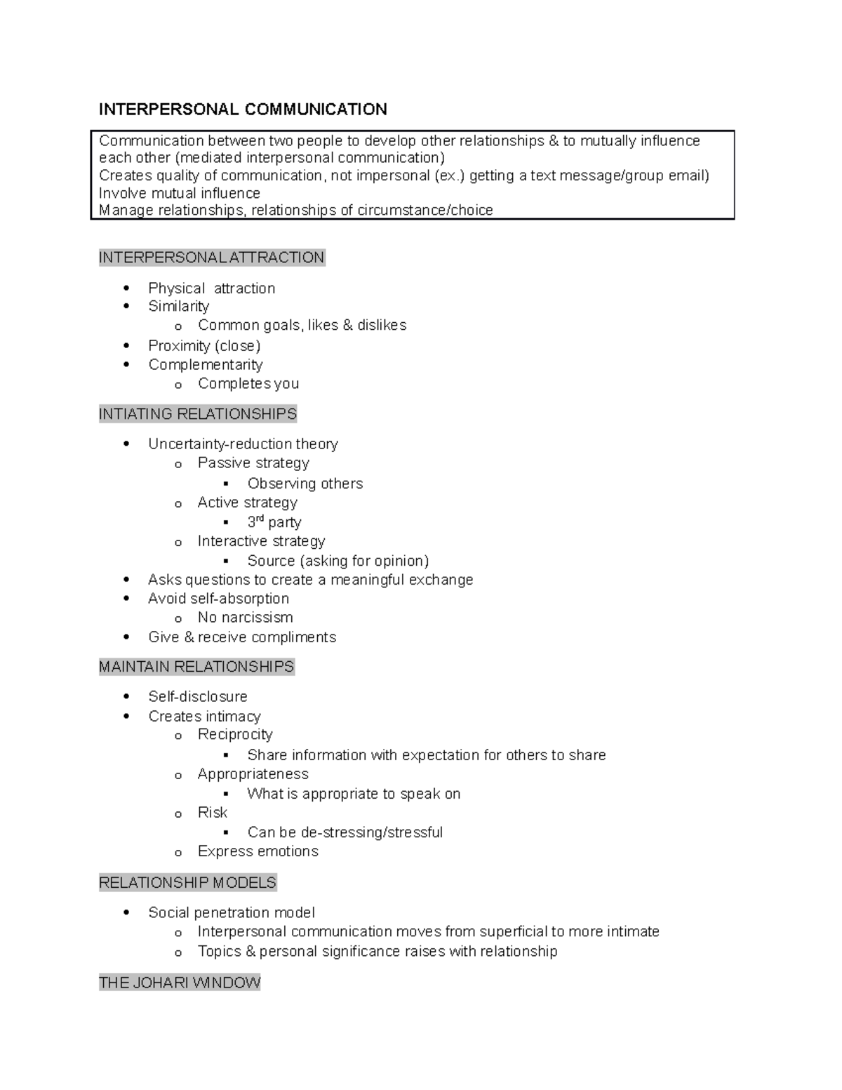 Interpersonal Communication - INTERPERSONAL COMMUNICATION Communication ...