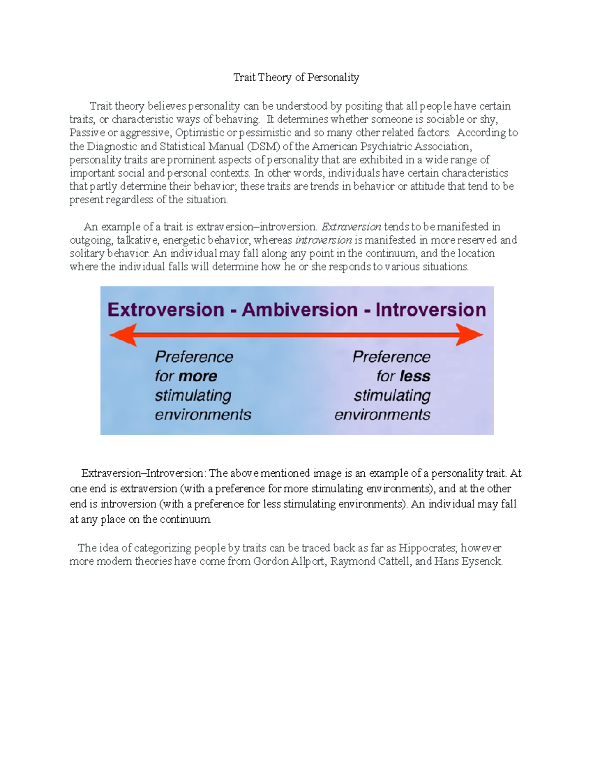 Trait Theories of Personalities - Trait Theory of Personality Trait ...