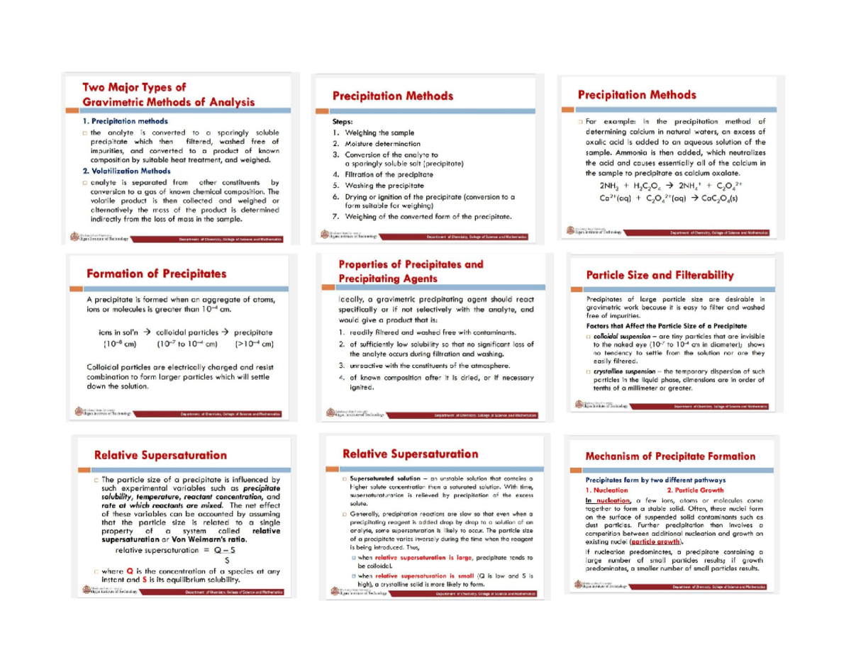 Anachem - ana - Two Major Types of Gravimetric Methods of Analysis Precipitation Methods - Studocu