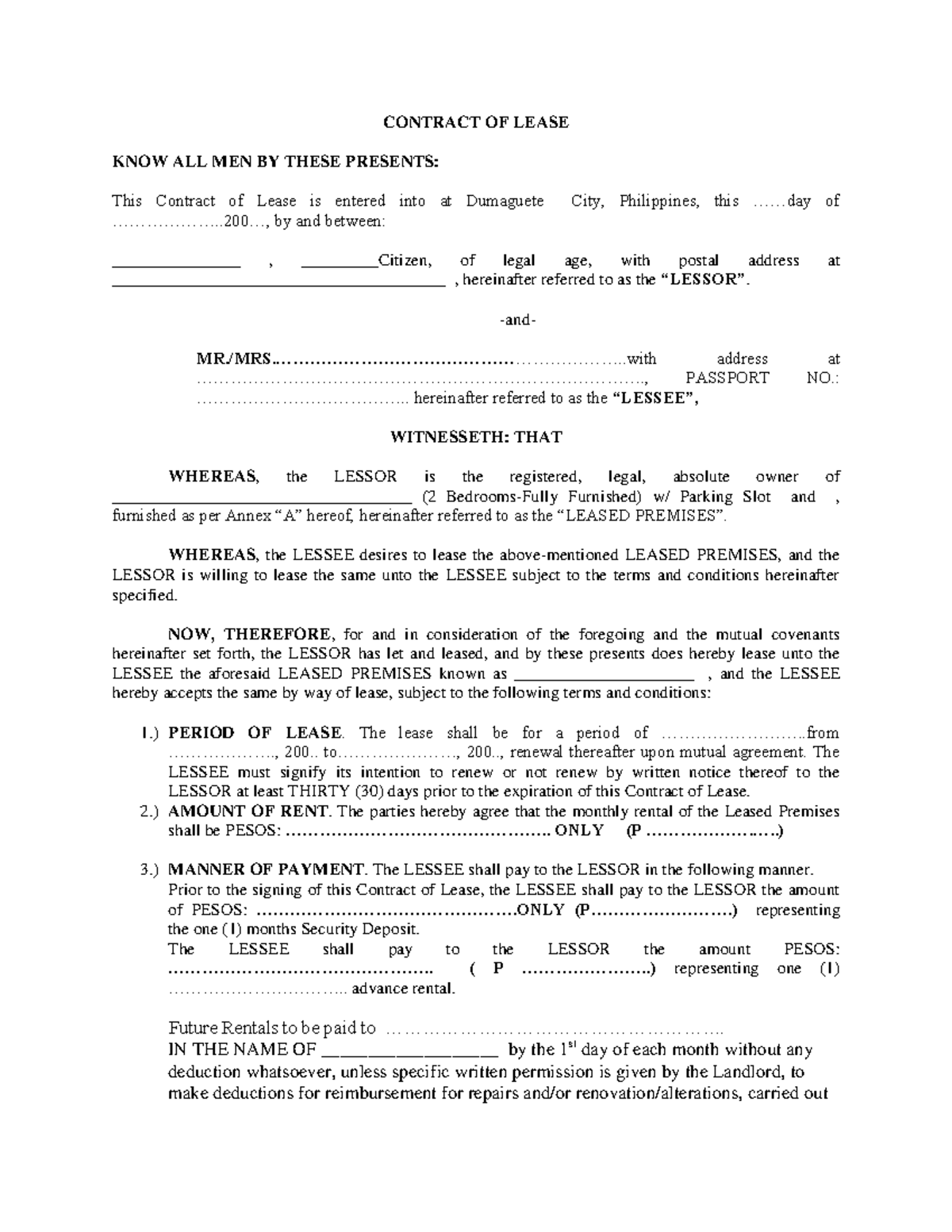 Lease Contract Lecture Notes 1 CONTRACT OF LEASE KNOW ALL MEN BY lease-contract-lecture-notes-1-contract-of-lease-know-all-men-by