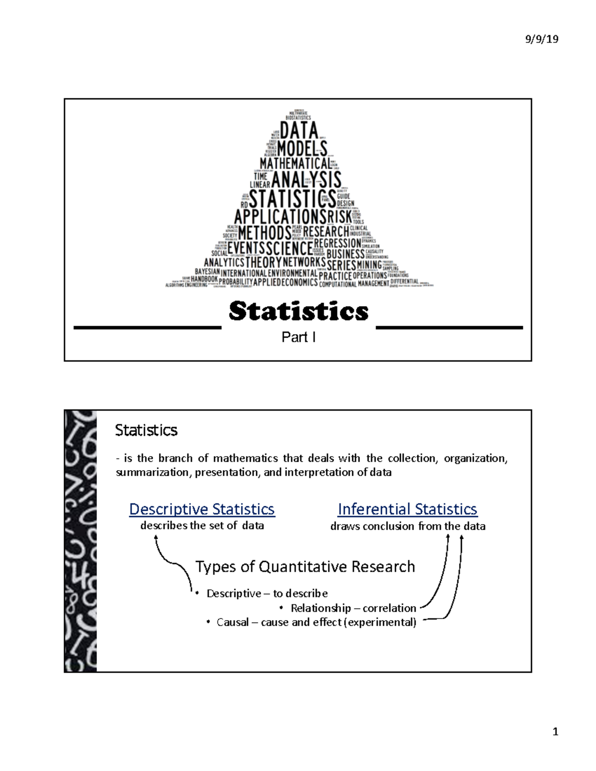 1. Statistics Part I for Students - Statistics Part I Statistics - is ...