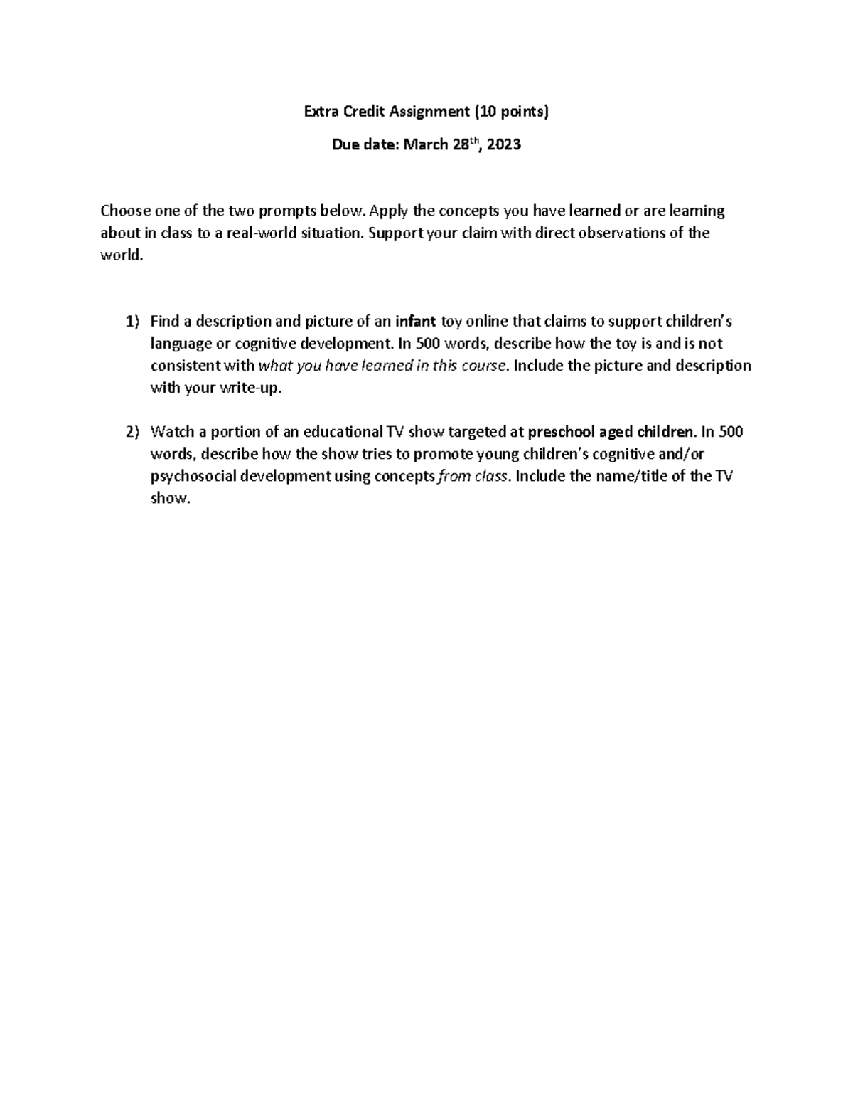 Extra Credit Assignment - Apply the concepts you have learned or are ...