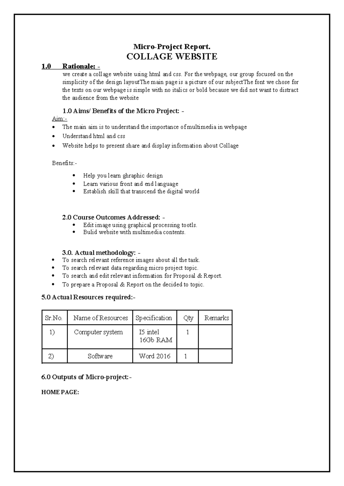 AMT report for project - Micro-Project Report. COLLAGE WEBSITE 1 ...