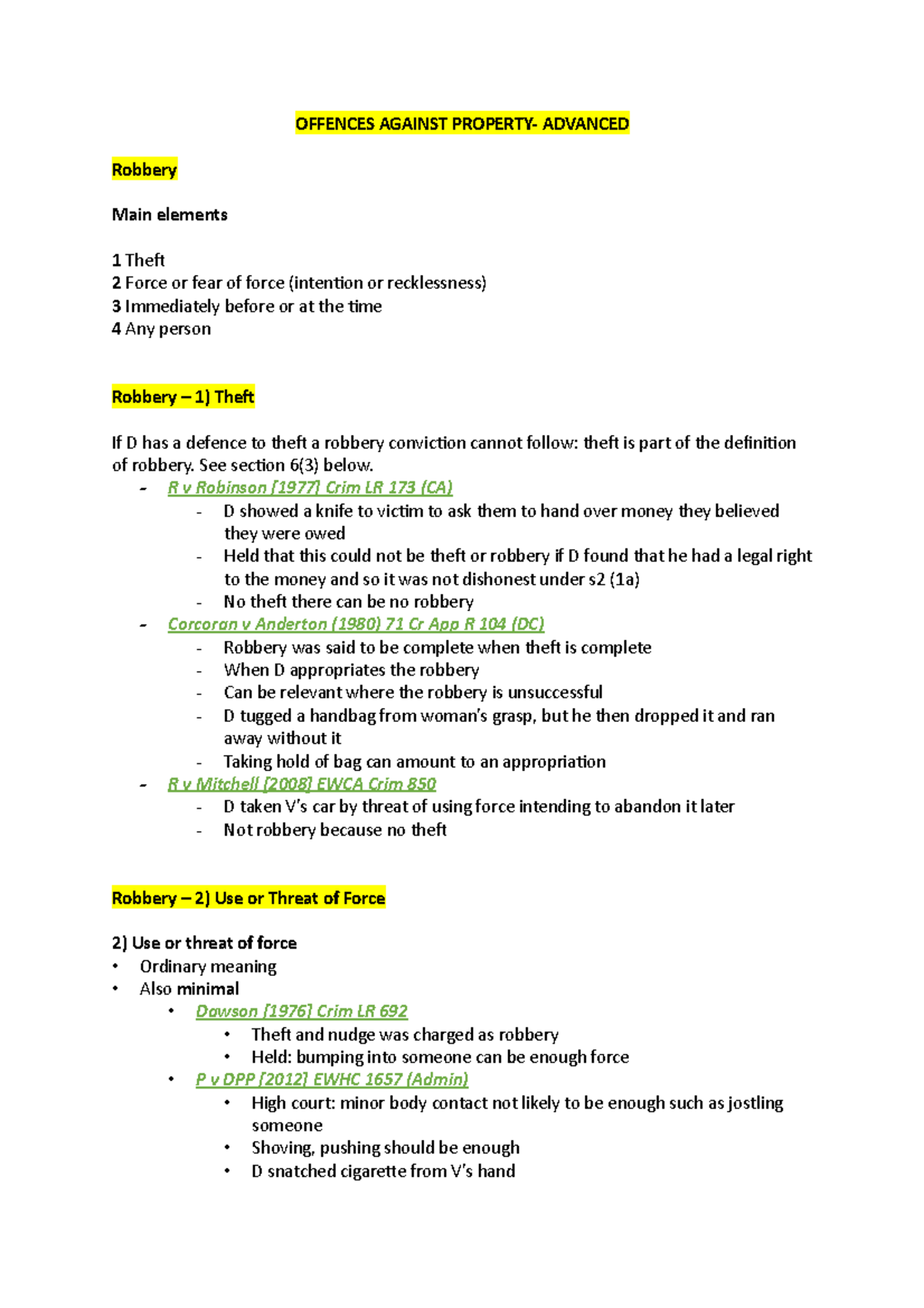Lecture 7 offences against property advanced - OFFENCES AGAINST ...