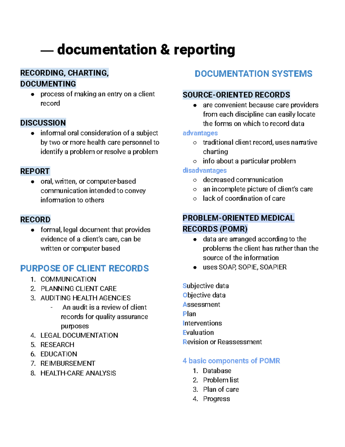 Funda Lecture Finals Reviewer - — documentation & reporting RECORDING ...