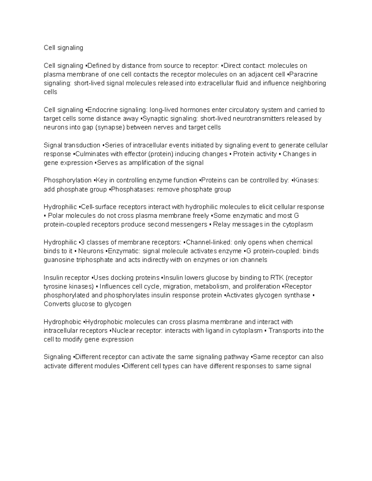 Cell signaling - Lecture Notes - Cell signaling Cell signaling Defined ...