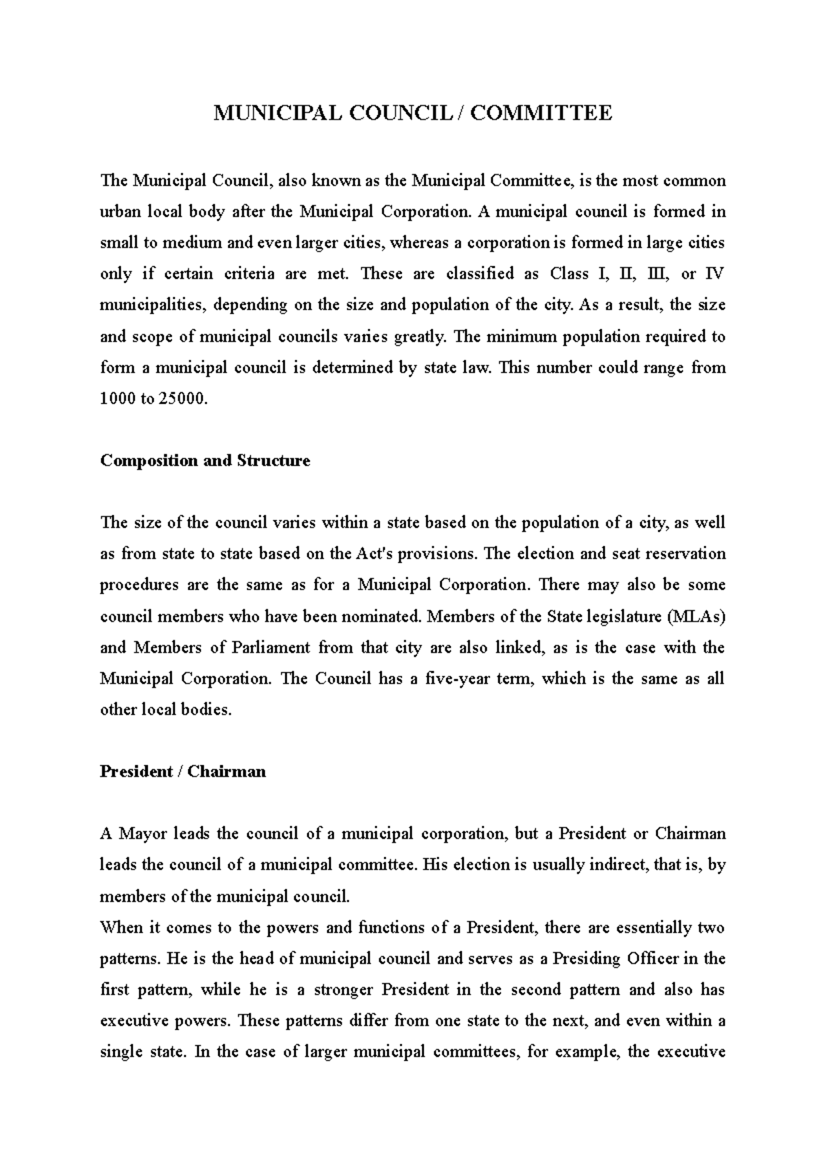 Municipal Council : Committee - MUNICIPAL COUNCIL / COMMITTEE The ...