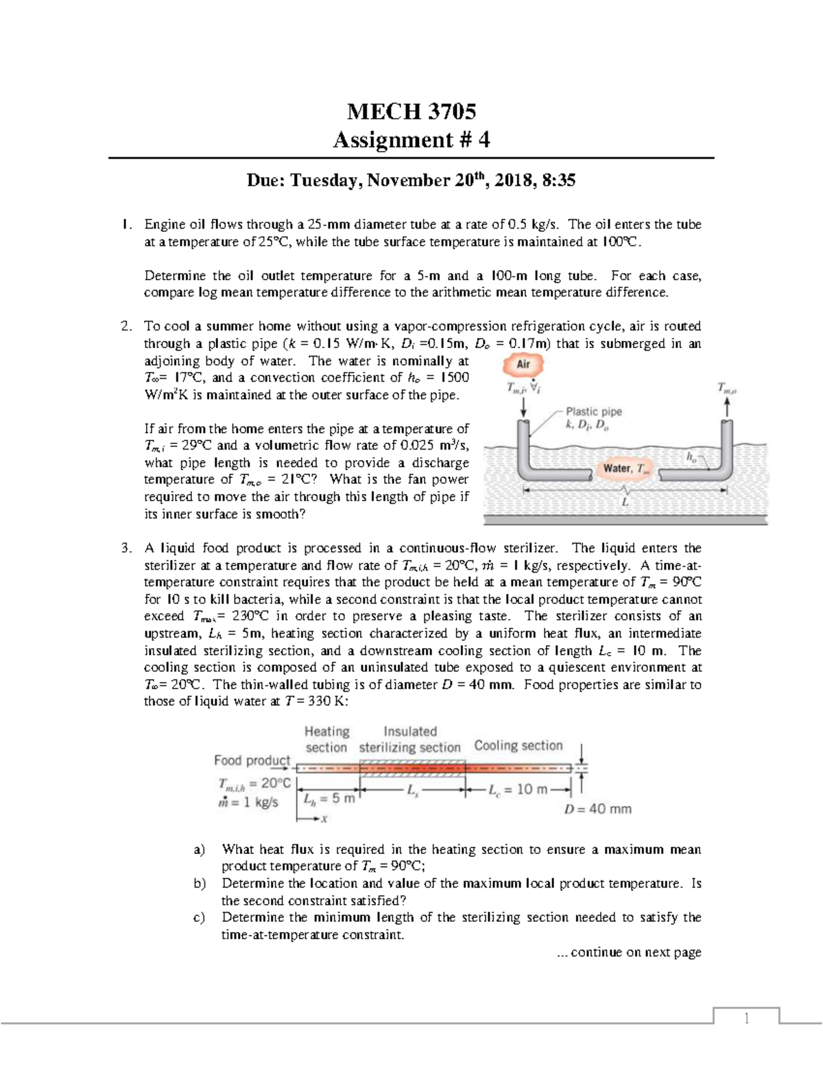 Assignment 4 - MECH 3705 Assignment # 4 Due: Tuesday, November 20 th , 2018, 8: Engine oil flows ...