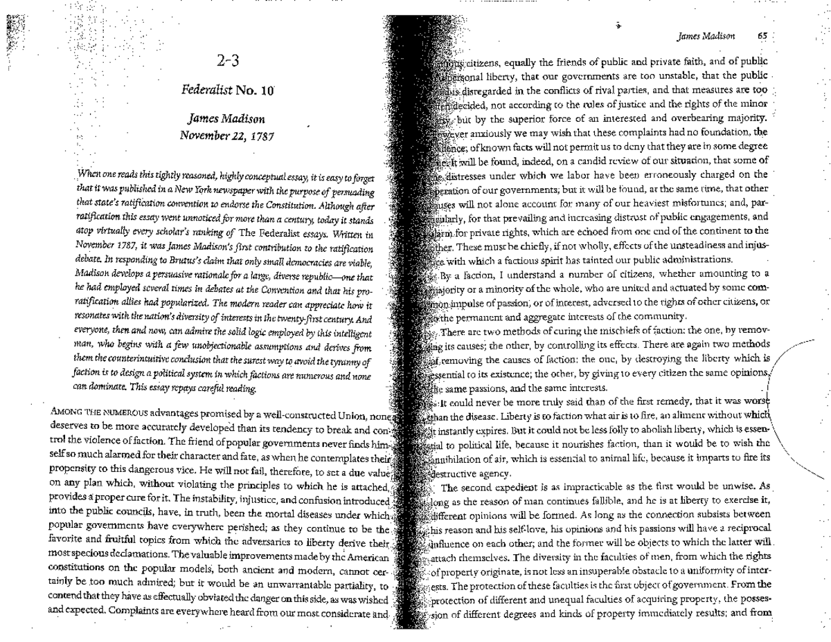 Federalist 10 and 51 - Reading materials - POLSCI 1 - Studocu