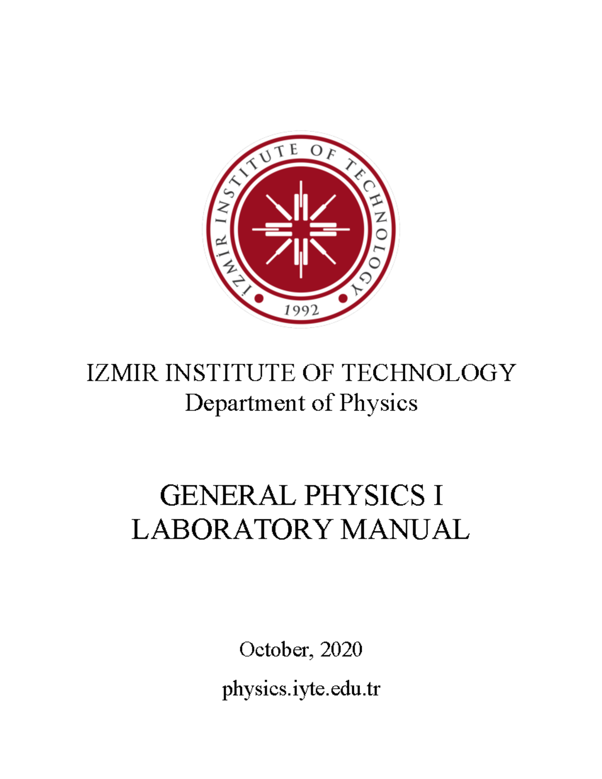 PHYS111-Lab Manual - IZMIR INSTITUTE OF TECHNOLOGY Department of ...