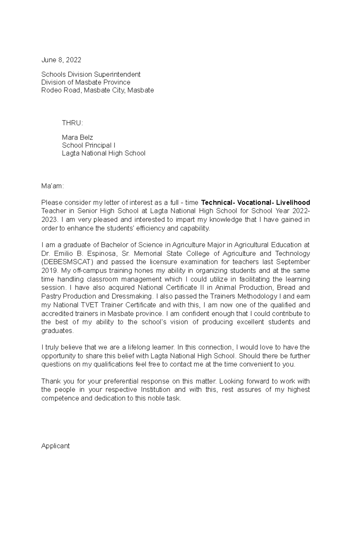 Dep Ed Application letter - June 8, 2022 Schools Division ...