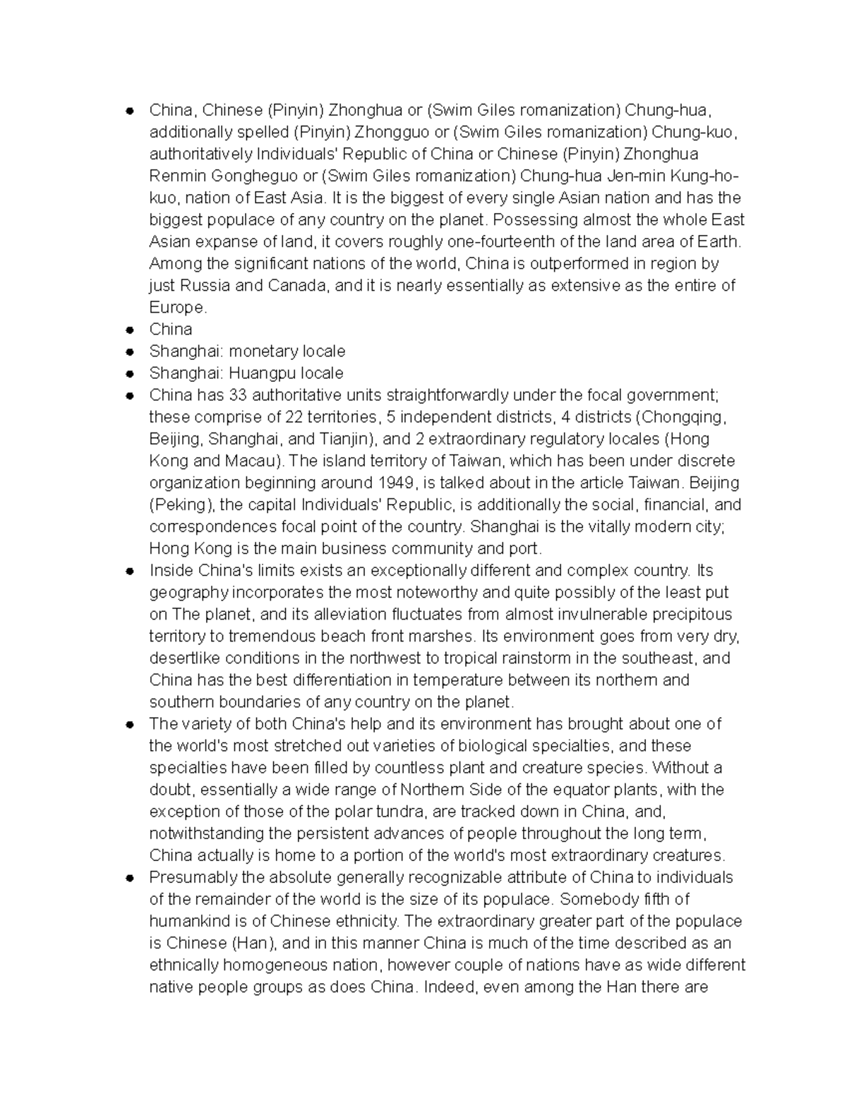 China Intro - Lecture notes from class - China, Chinese (Pinyin ...