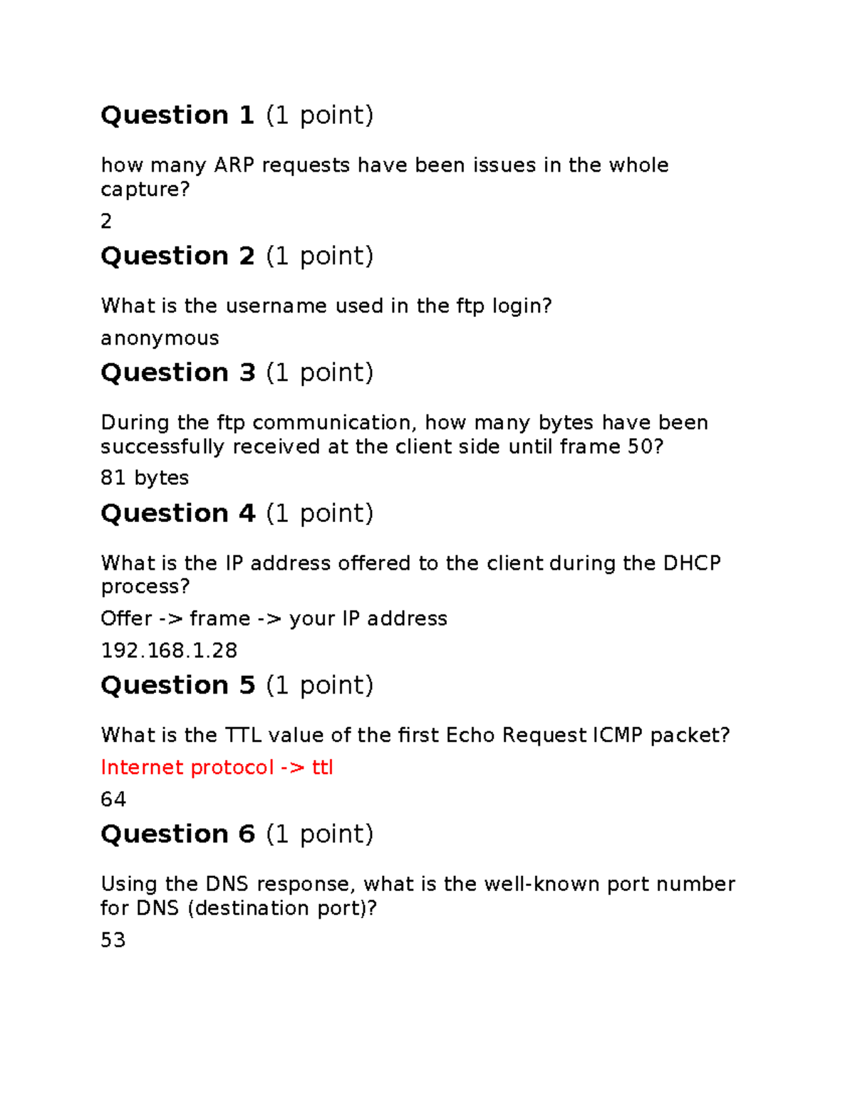 Sba - Question 1 (1 point) how many ARP requests have been issues in ...