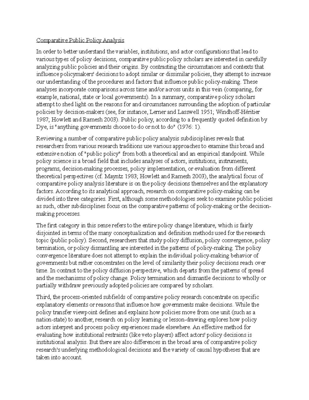 Comparative Public Policy Analysis By Contrasting The Circumstances