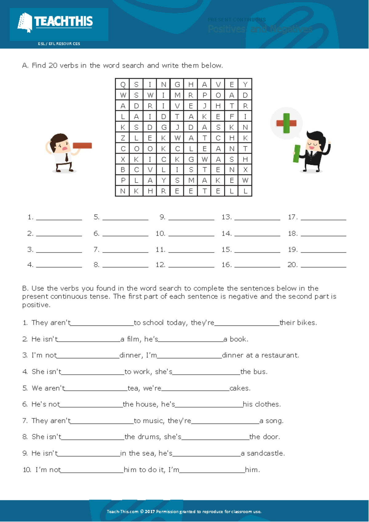 1-Present-progressive-worksheet - Teach-This © 2017 Permission granted ...