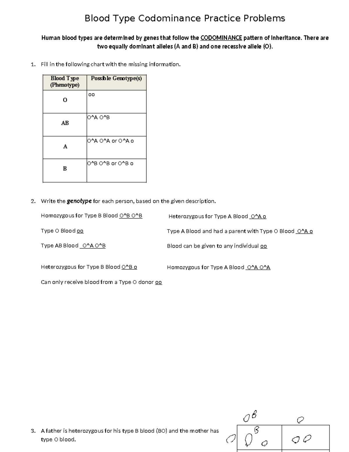 Blood Type WS 1 - Science - Blood Type Codominance Practice Problems ...