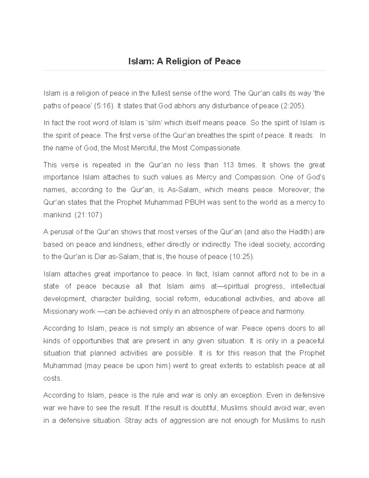 Islam - reading and lecture - Islam: A Religion of Peace Islam is a ...