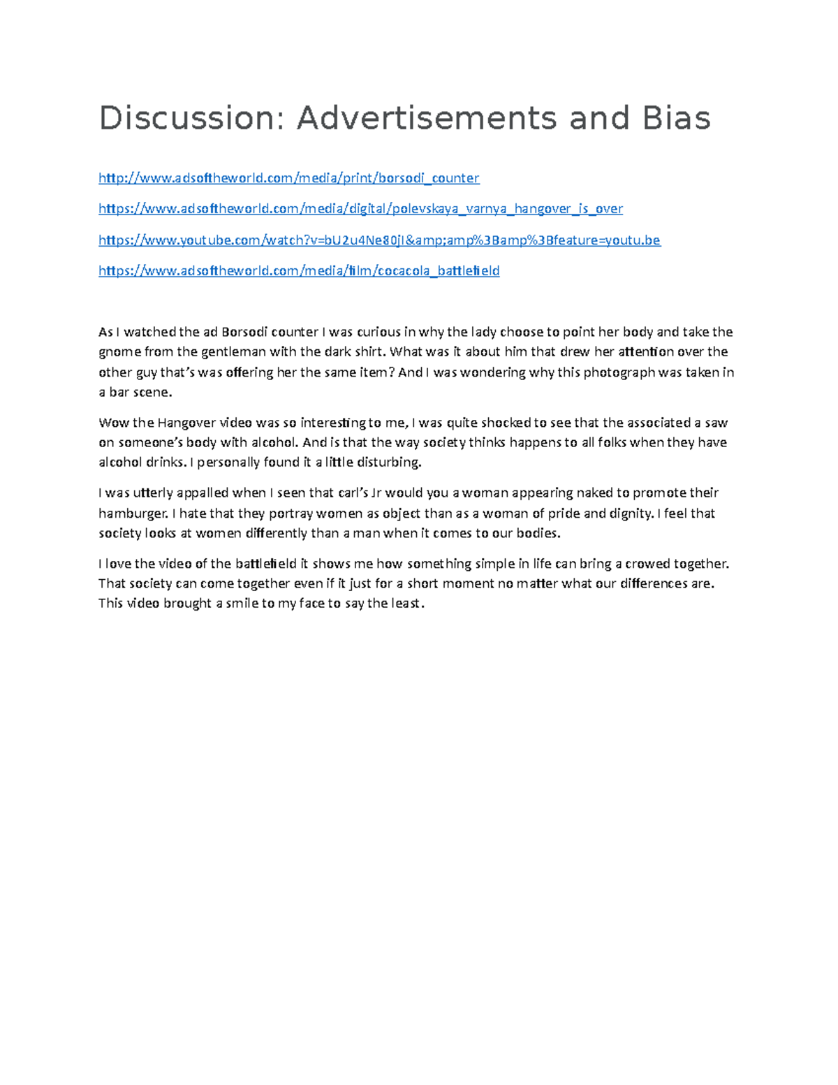 Discussion Advertisements and Bias - Discussion: Advertisements and ...