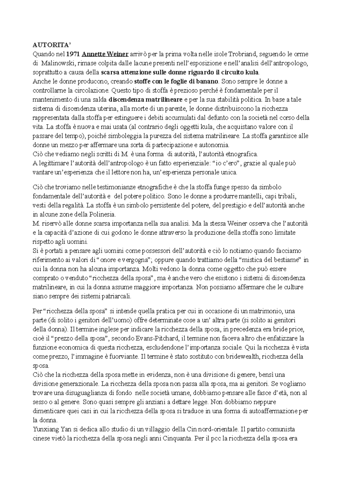Autorita - AUTORITA’ Quando nel 1971 Annette Weiner arrivò per la prima ...