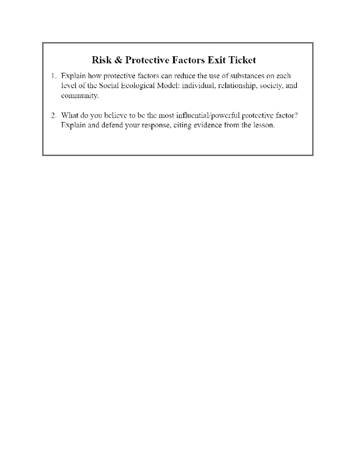 Risk & Protective Factors Exit Ticket - Studocu