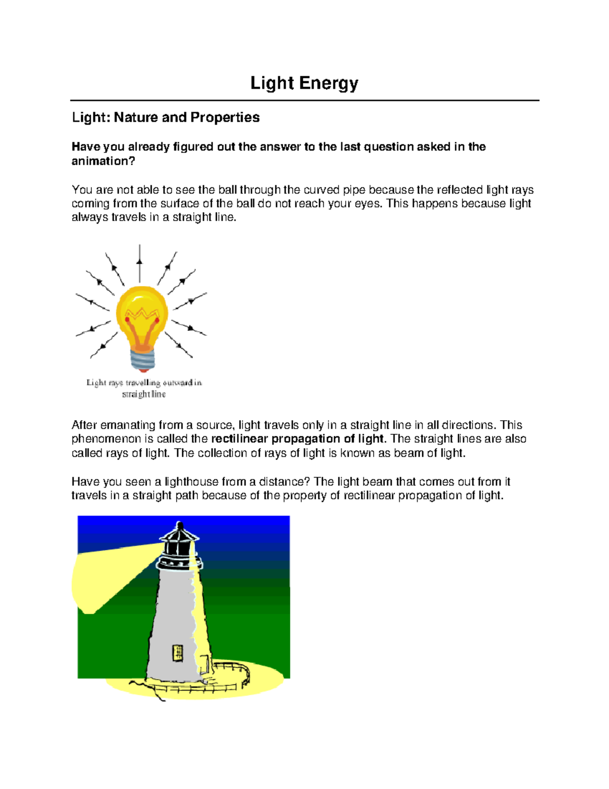 Unit 4 Light energy - Light Energy Light: Nature and Properties Have ...
