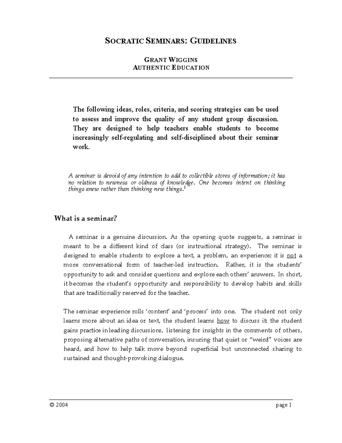 Socratic Discussion part 2 - SOCRATIC SEMINARS: GUIDELINES GRANT ...