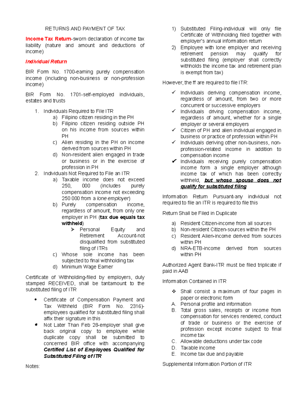 Returns AND Payment OF TAX - RETURNS AND PAYMENT OF TAX Income Tax ...