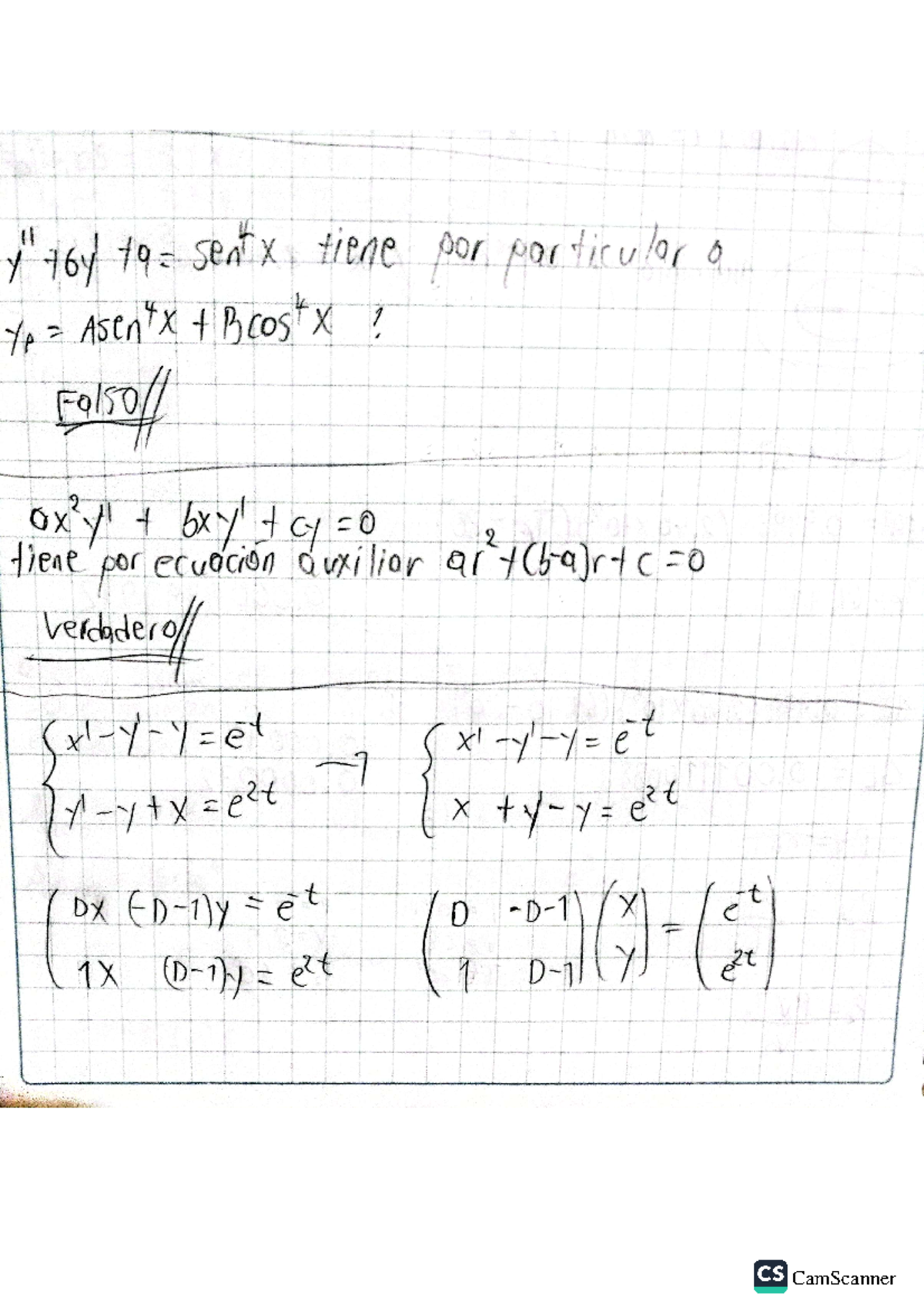 Procedimiento ecua - 7" 164 to sentix tiene por particular 0 Yp = Asen"X + Bcostx ? - Studocu