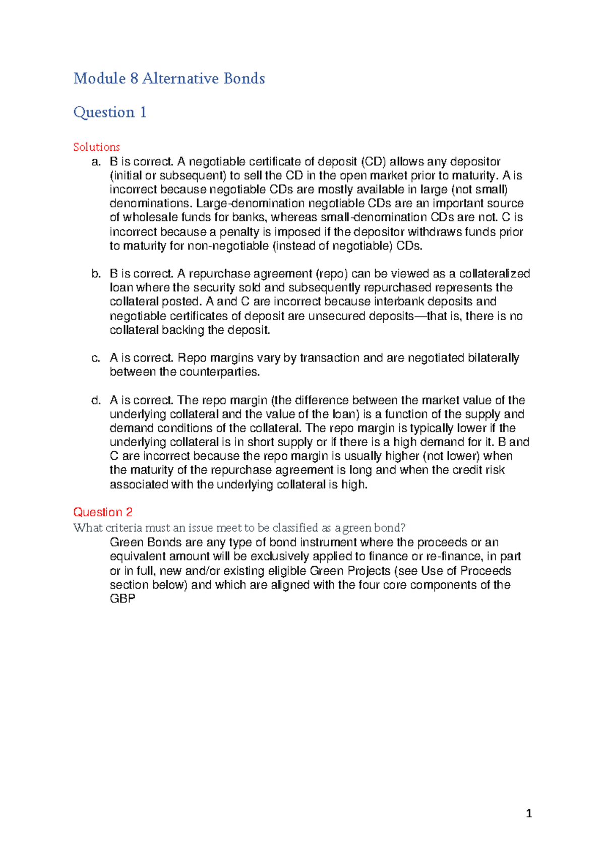 Module 8 Practice Solutions-2 - 1 Module 8 Alternative Bonds Question 1 ...