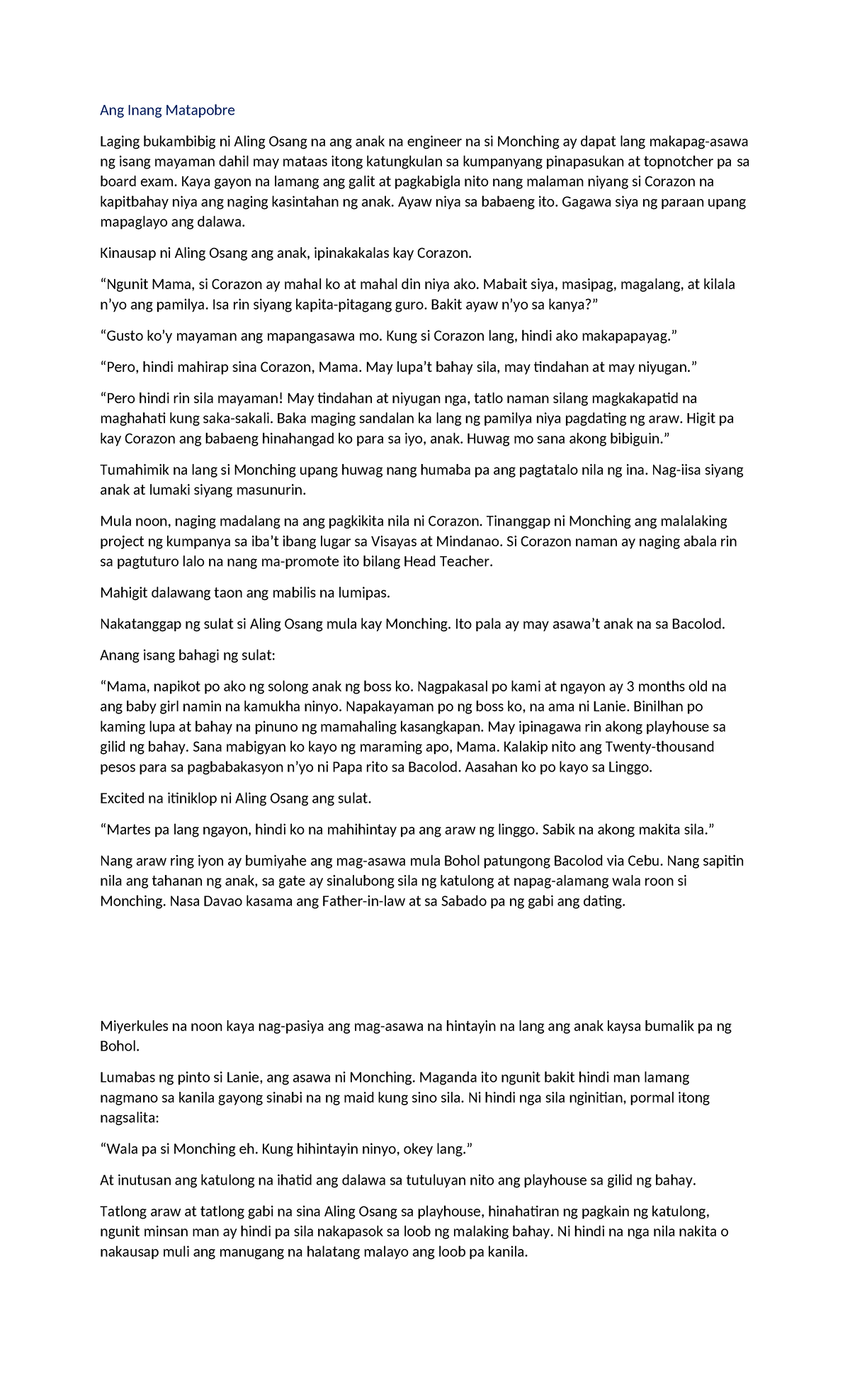 444211675 Ang Inang Matapobre docx - Ang Inang Matapobre Laging ...