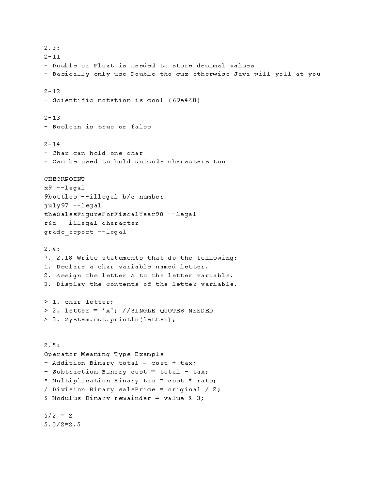 Java For Programmers Chapter 2 Outline 2 2 Double Or Float Is Needed To Store Decimal Values